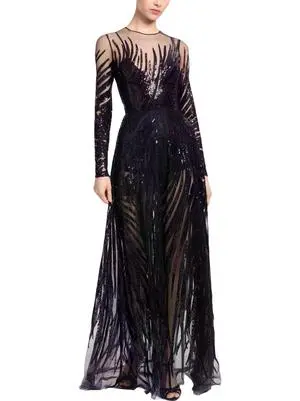 Elie Saab Sequin Tulle Maxi Dress - Black