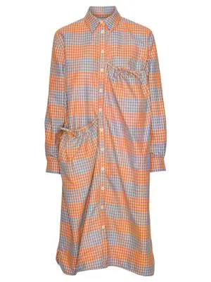 Henrik Vibskov Checked Gathered-detail Dress - Orange