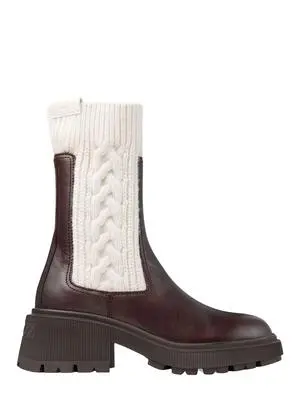 JIMMY CHOO Tamia 70 Leather And Knit Boots Brown