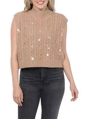 RAIN AND ROSE Sequin Sweater Vest - Mocha