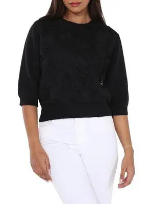 RAIN AND ROSE Floral Embroidered Crewneck Sweater