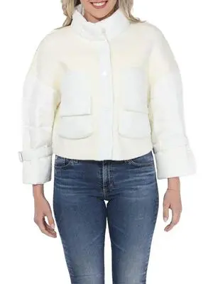 RAIN AND ROSE Mixed Media Bomber Jacket Ivory