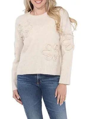 RAIN AND ROSE Floral Soutache Sweater - Beige