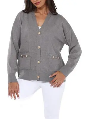 RAIN AND ROSE V-Neck Button Cardigan Grey