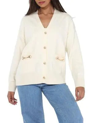 RAIN AND ROSE V-Neck Button Cardigan Ivory