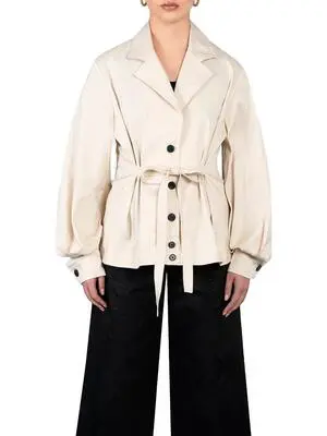 LAURA APARICIO Drill Bomber Jacket - Beige