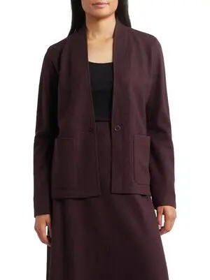 Eileen Fisher High Collar Wool Jersey Jacket - Cassis
