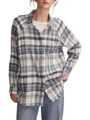 Lucky Brand Plaid Button-up Tunic Shirt - Blue Plaid