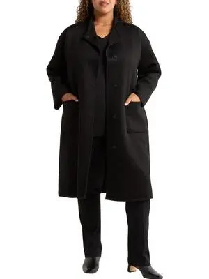 Eileen Fisher Belted Stand Collar Wool Coat - Black