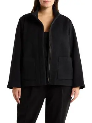 Eileen Fisher High Collar Wool Jacket - Charcoal
