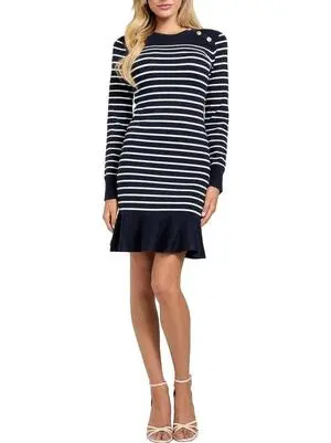 Guess Striped Sweater Dress - Medium Blue