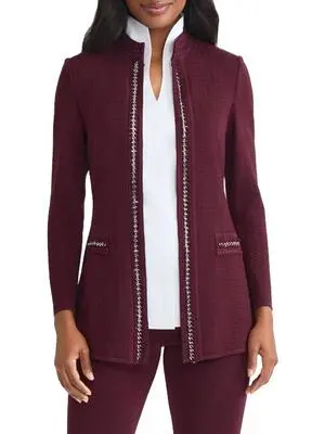 Misook Chain Link Trim Knit Jacket - Sangria