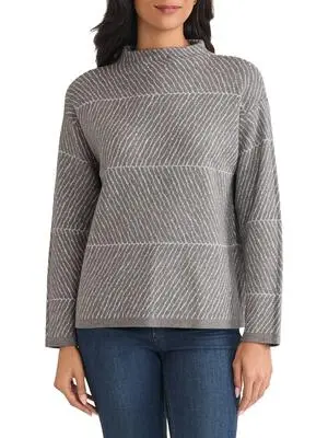 Jones New York Jacquard Funnel Neck Sweater - Smoke Heather/silver