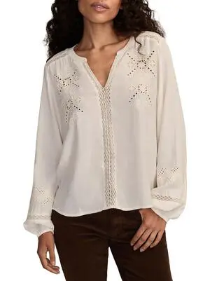 Lucky Brand Schiffli Lace Accent Peasant Top - White