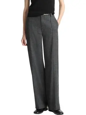 Vince High Waisted Pleated Wide Leg Trousers - Med Heather Grey