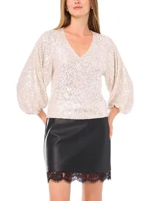 Vince Camuto Sequin Balloon Sleeve Top - Silver