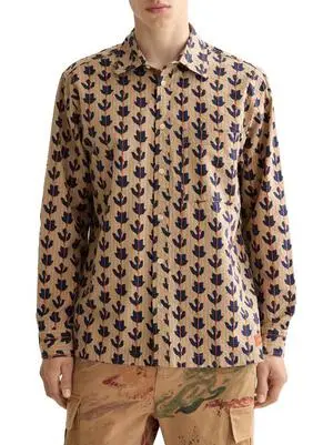 Scotch & Soda Leaf Print Cotton Seersucker Button-up Shirt - Ditsy Leaf Stripe