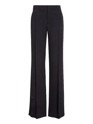 Chloé Slit Hem Virgin Wool Gabardine Tailored Trousers - Ink Navy