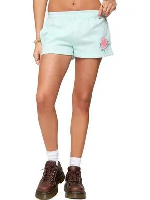 EDIKTED Beach Bloom Sweat Shorts - Mint