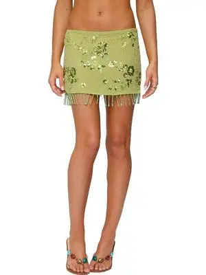 EDIKTED Embellished Fringe Mini Skirt - Green