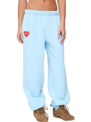 EDIKTED Call Me Graphic Sweatpants - Light-blue