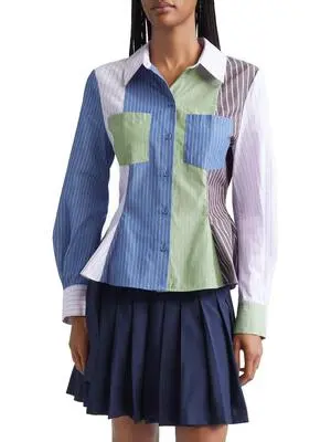 Stine Goya Stripe Peplum Organic Cotton Shirt - Blue Multi Stripes Mix