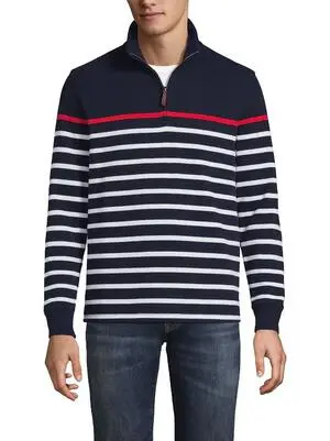 LANDS' END Bedford Rib Quarter Zip Pullover - Navy/white Placed Stripe