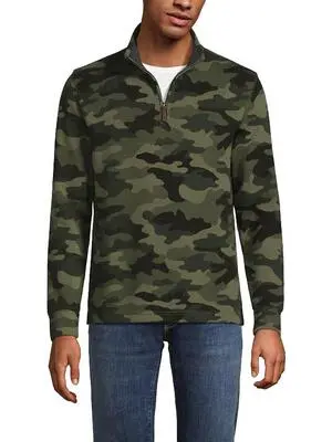 LANDS' END Bedford Rib Quarter Zip Pullover - River Stone Green Camo