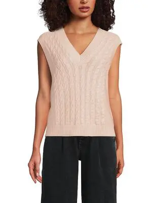 LANDS' END Drifter Modern Cable V-neck Vest - Pink Opal