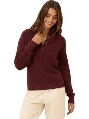 PACT Luxe Knit Henley Sweater Ruby Heather