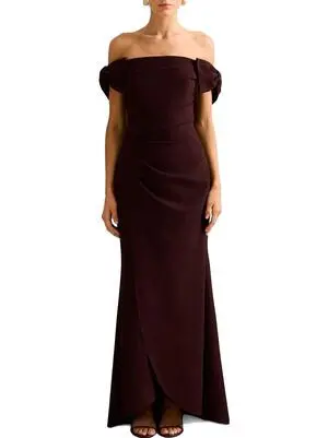 EVER NEW Bow Trim Off-the-shoulder Gown - Fig
