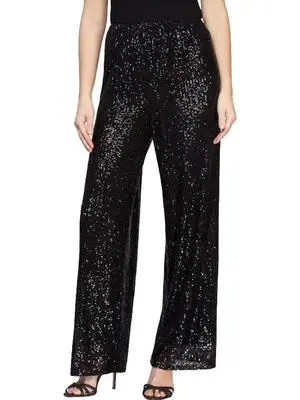 Alex Evenings Sequin Straight Leg Pants - Black