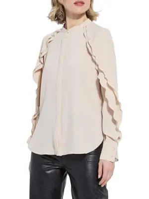 Lyssé Isadora Ruffle Sleeve Button-up Shirt - Rose Petal