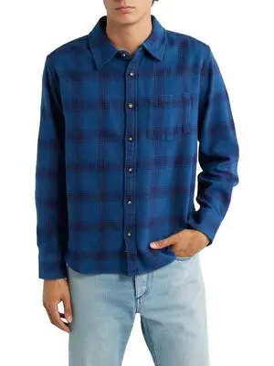 CORRIDOR Appalachian Plaid Cotton Flannel Button-up Shirt - Navy