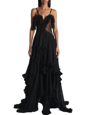 Alexander McQueen Tiered Ruffle Silk Georgette Gown - Black