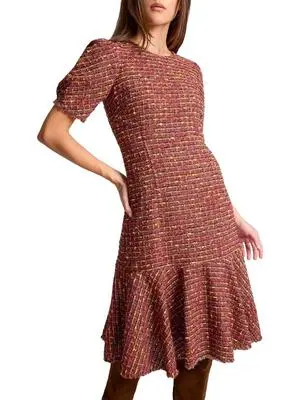 Santorelli Dasia Sheath Tweed Dress - Auburn Multi