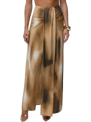 JLUXLABEL Abstract Print Draped Maxi Skirt - Brown