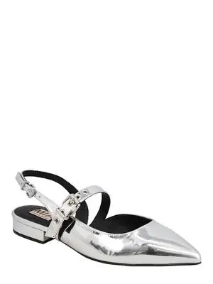 Mia Pointed Toe Slingback Flats - Silver/black