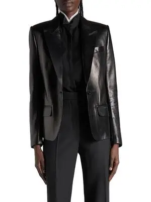 TOM FORD Single Breasted Leather Blazer - Lb999 Black