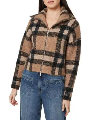 Habitual Plaid Zip-up Jacket - Brown