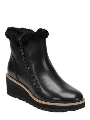 Easy Spirit Faux Fur Lined Wedge Bootie - Black