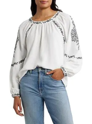 BOBEAU Embroidered Raglan Sleeve Top