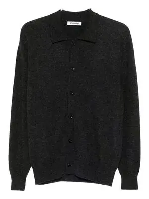 Attachment Polo-neck Fine Knit Cardigan - Grey