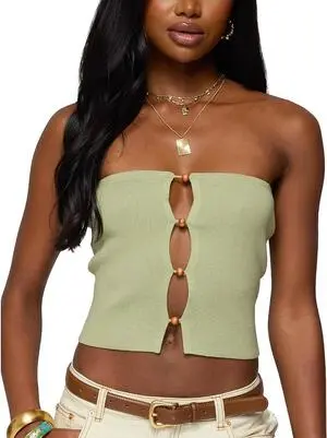 EDIKTED Bead Cut Out Strapless Knit Top - Sage