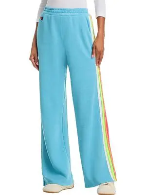 Aviator Nation Side Stripe Wide Leg Pants - Aqua White Neon