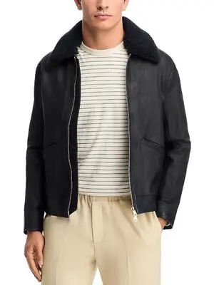 PAUL SMITH Shearling Collar Leather Jacket