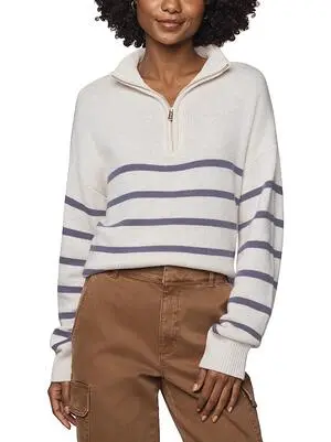 Splendid Georgie Stripe Quarter Zip Sweater - Pale Oak/eggplant
