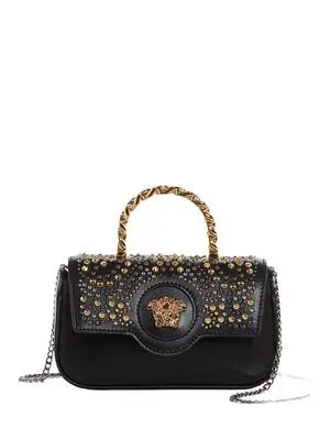 Versace La Medusa Embellished Top Handle Bag - Black