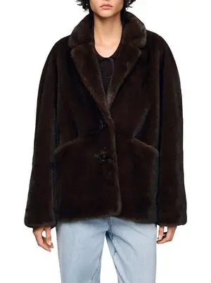 Sandro Alaska Faux Fur Jacket - Black Brow