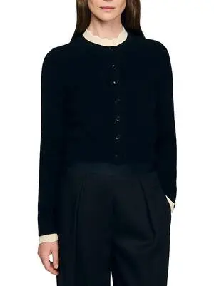 Sandro Amaro Pointelle Collar Cardigan - Black